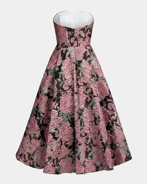 Mac Duggal Strapless Floral Brocade Midi-dress