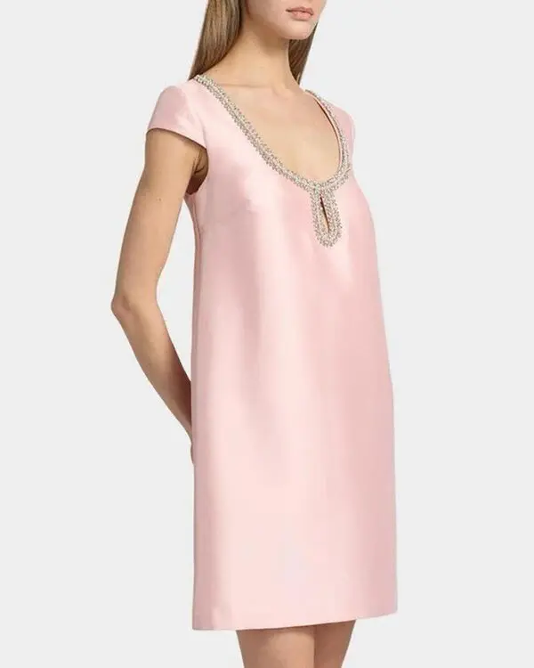 Badgley Mischka Beaded Scoop Neck Mini Shift Dress