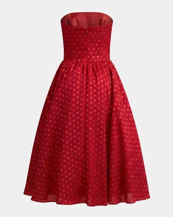 Mac Duggal Polka Dot Brocade Strapless Midi Dress