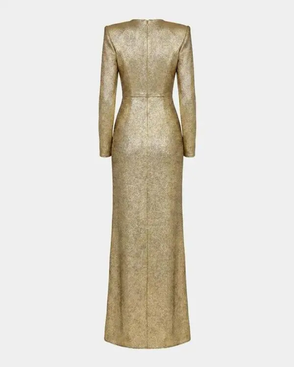 Mac Duggal Ieena Metallic Bow Gown - Gold