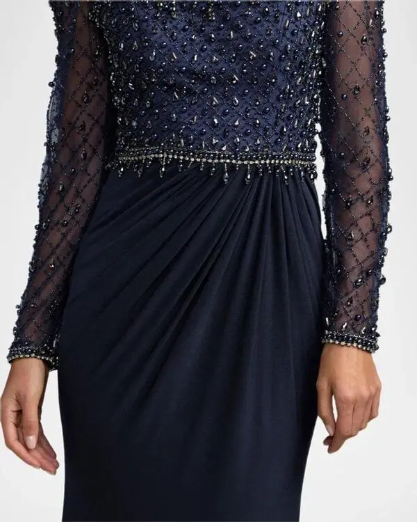 Mac Duggal Beaded Square-neck Jersey Column Gown