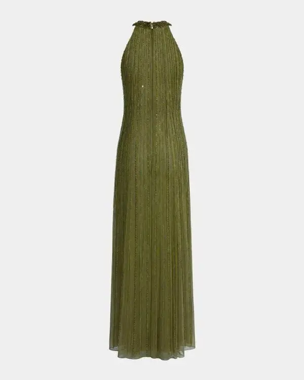 Mac Duggal Sequined-mesh Trapeze Gown - Olive