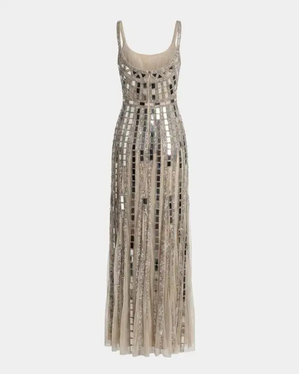 Mac Duggal Mirror Embellished Mesh Gown