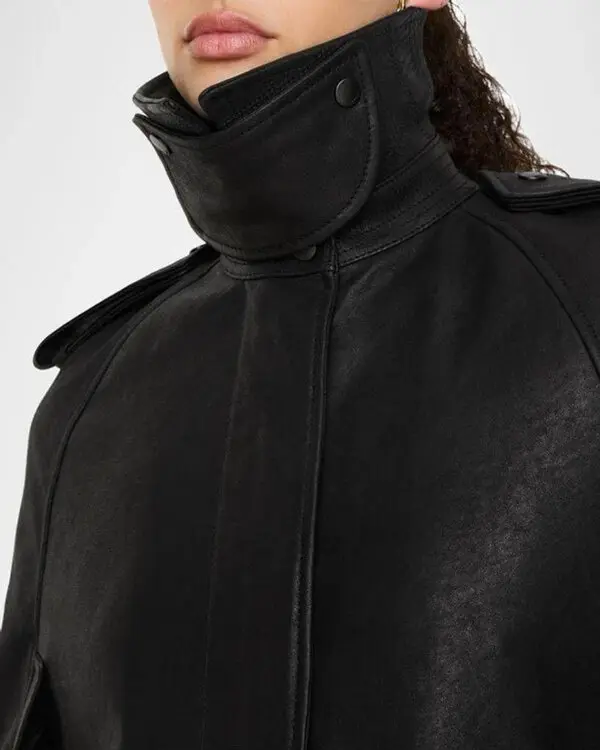 Burberry Clevedon Leather Cape - Black
