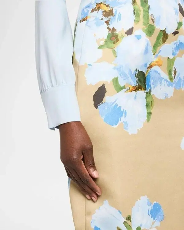 Oscar De La Renta Watercolor Iris Midi Skirt