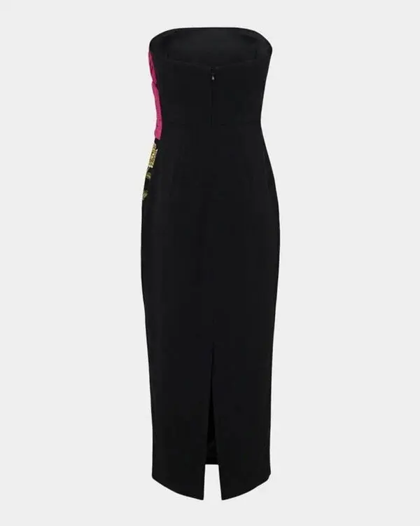 Mac Duggal Strapless Floral-embroidered Crepe Midi Dress