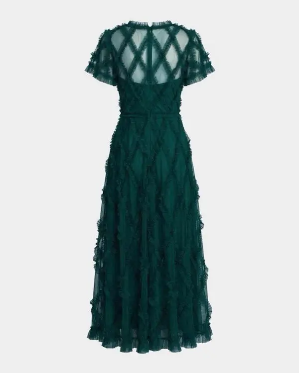 Mac Duggal Ruffled Diamond-quilted Mesh Gown
