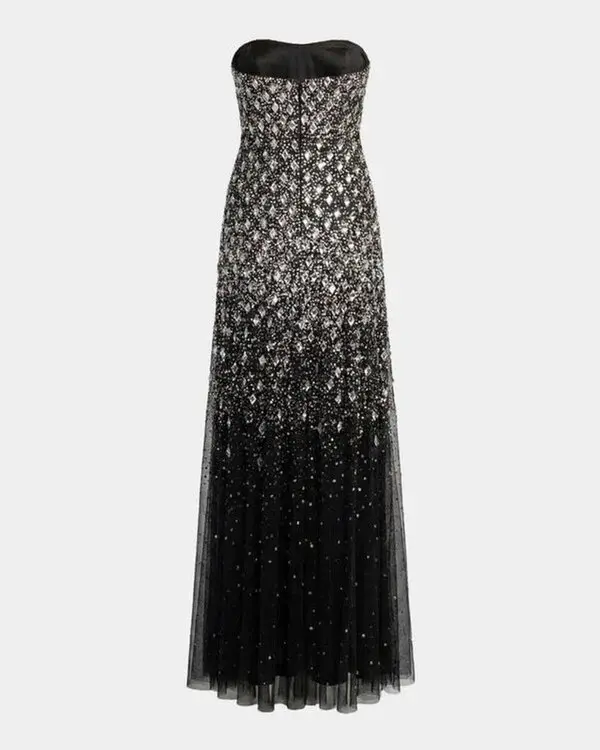Mac Duggal Beaded Mesh Strapless A-line Gown