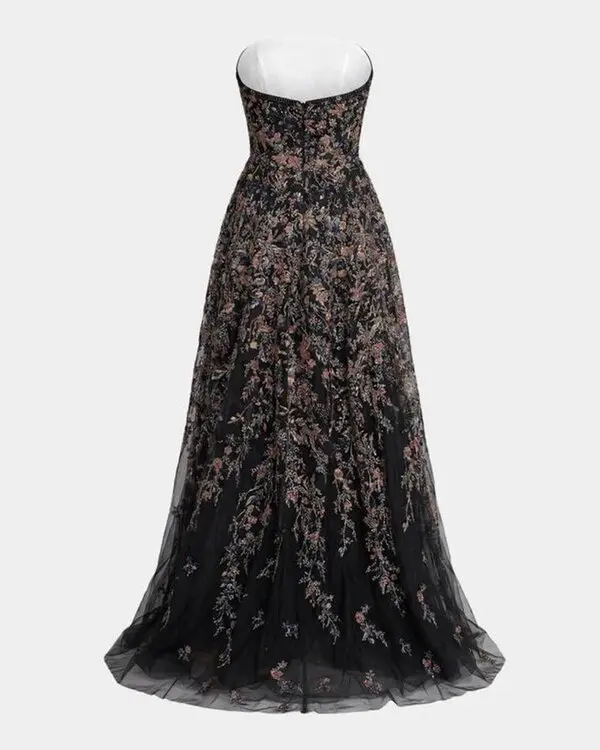 Mac Duggal Floral Embroidered Strapless Gown