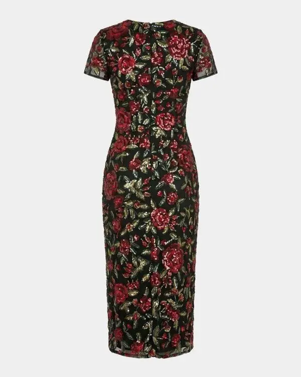 Mac Duggal Sequined Floral Mesh Gown - Black Mult