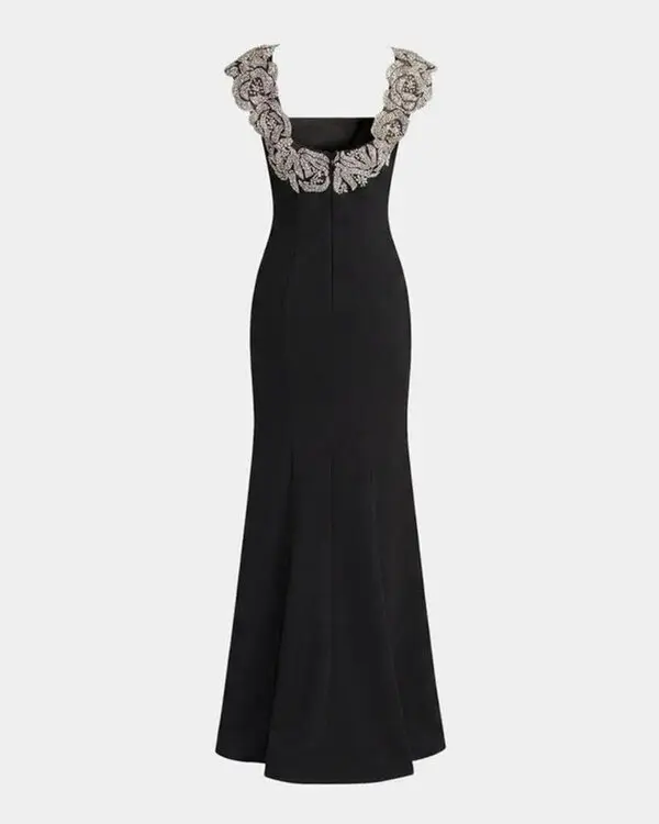 Mac Duggal Embellished Strap Crepe Mermaid Gown