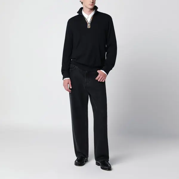 Burberry Navy Wool Sweater With Half Zip