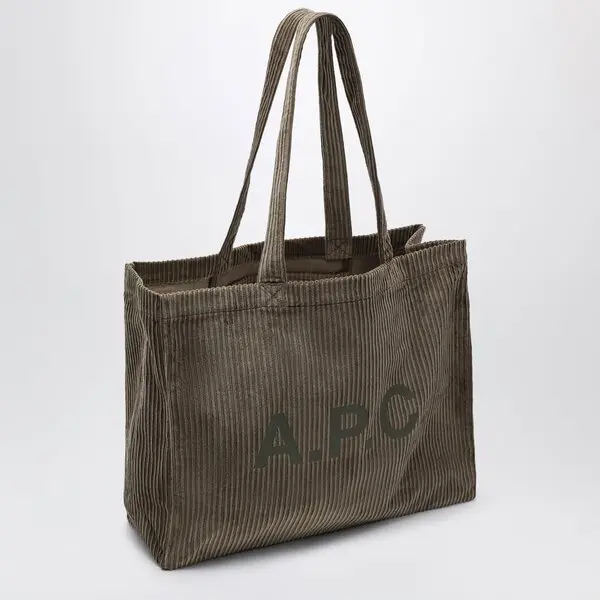 A.p.c. Taupe Lou Large Tote Bag In Corduroy