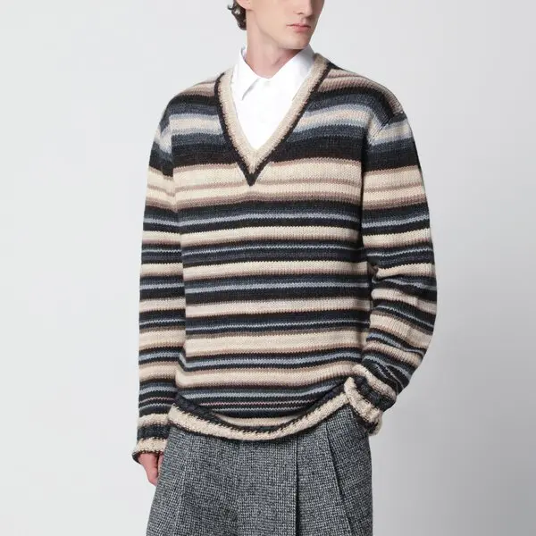 Dolce & Gabbana Beige Striped Sweater In Wool Blend