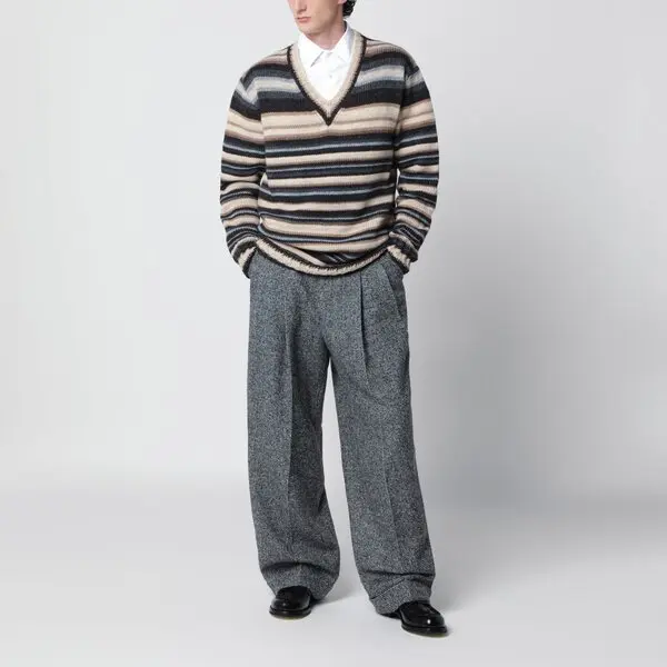 Dolce & Gabbana Beige Striped Sweater In Wool Blend