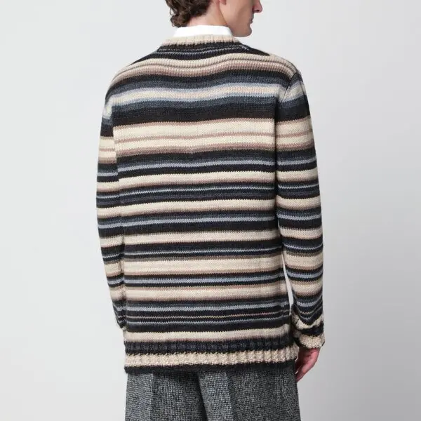 Dolce & Gabbana Beige Striped Sweater In Wool Blend