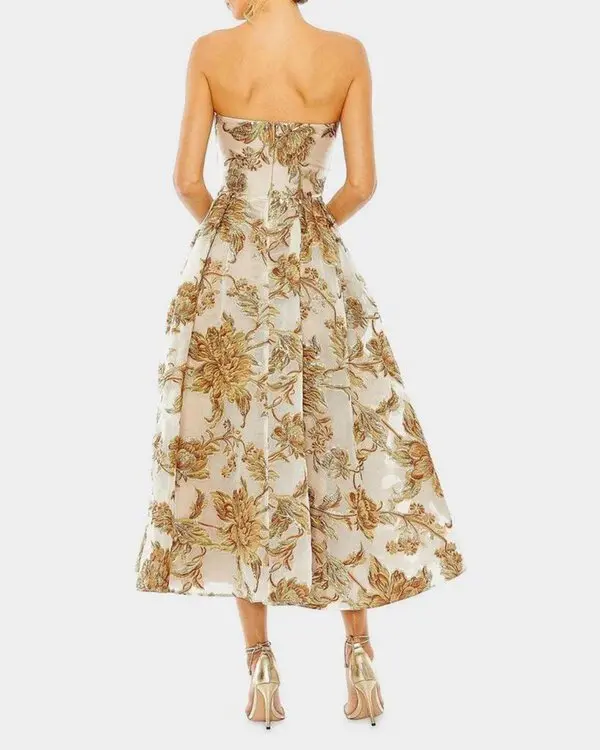 Mac Duggal Strapless Brocade Midi Dress