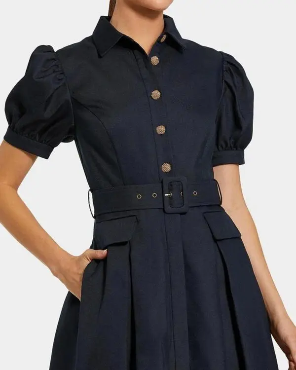 Mac Duggal Cocktail Twill Belted Midi-dress