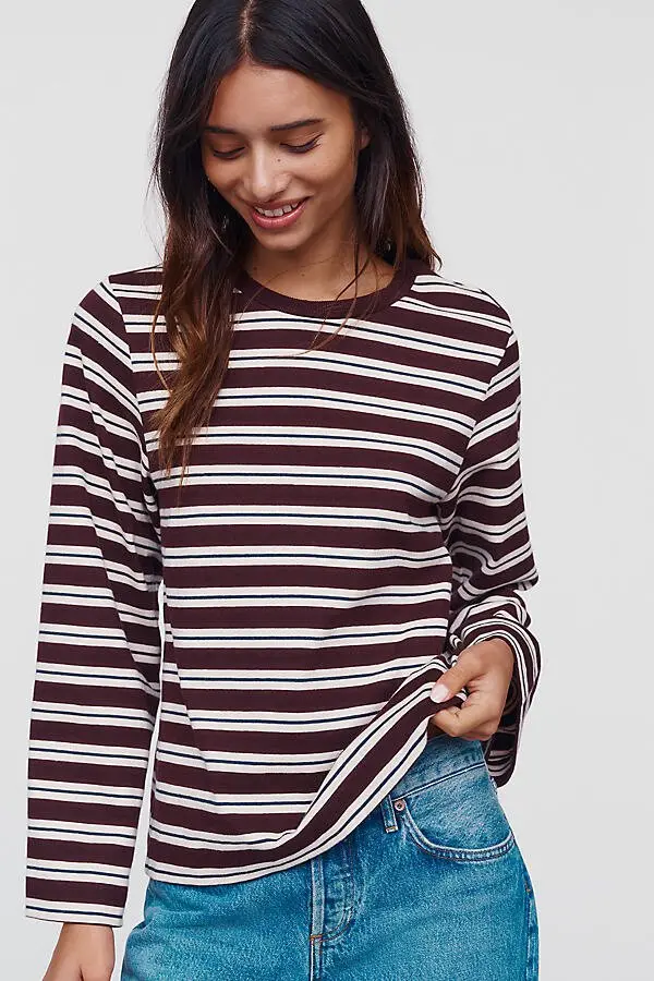 Barbour Maplewood 100% Cotton Striped Crew Neck Top - Fig/birch