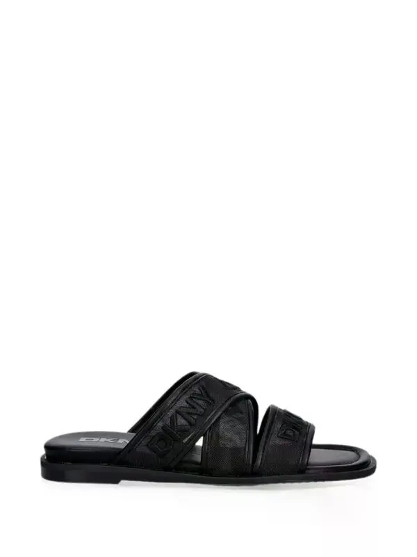 Dkny Logo-embroidered Crossover-strap Flat Sandals