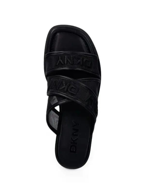 Dkny Logo-embroidered Crossover-strap Flat Sandals