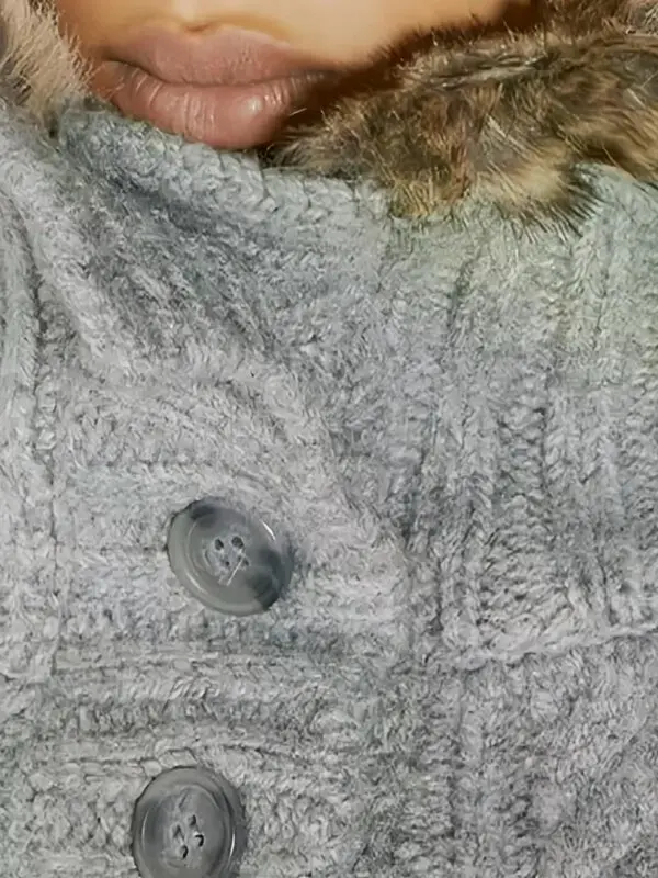 Guess Cable-knit Fur-collar Cardigan