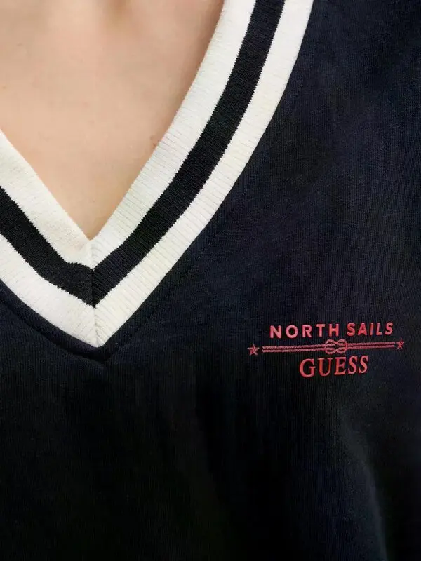 Guess X North Sails Striped-trim V-neck Sweatshirt