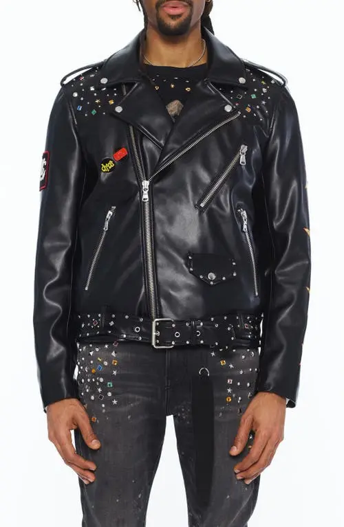 CULT OF INDIVIDUALITY Stars Leather Moto Jacket - Black