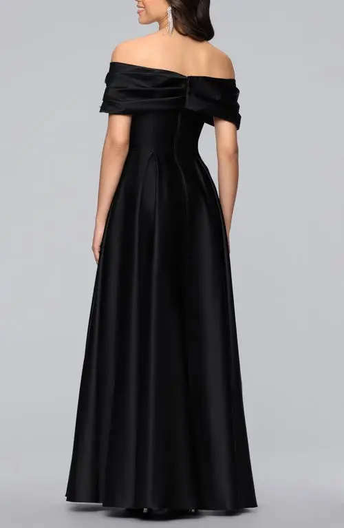 BLONDIE NITES Rhinestone Off The Shoulder Satin Ballgown
