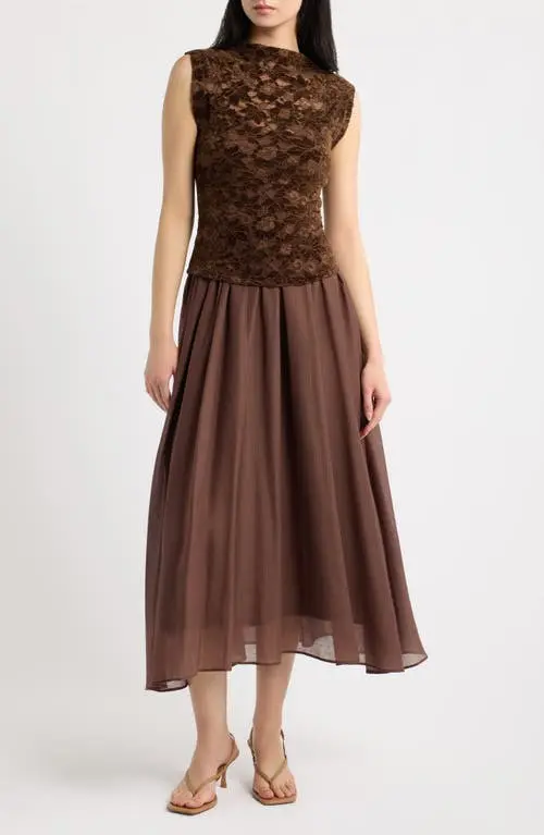 Moon River Mixed Media Midi Dress