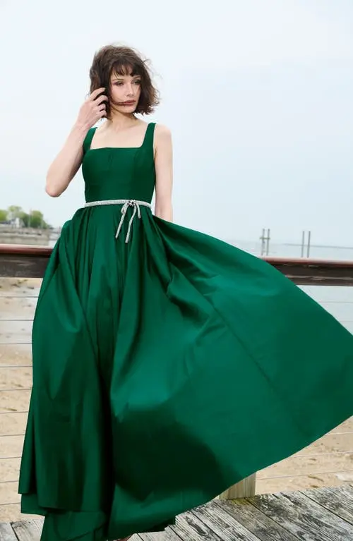 EMILY SHALANT Square Neck Taffeta Gown - Emerald