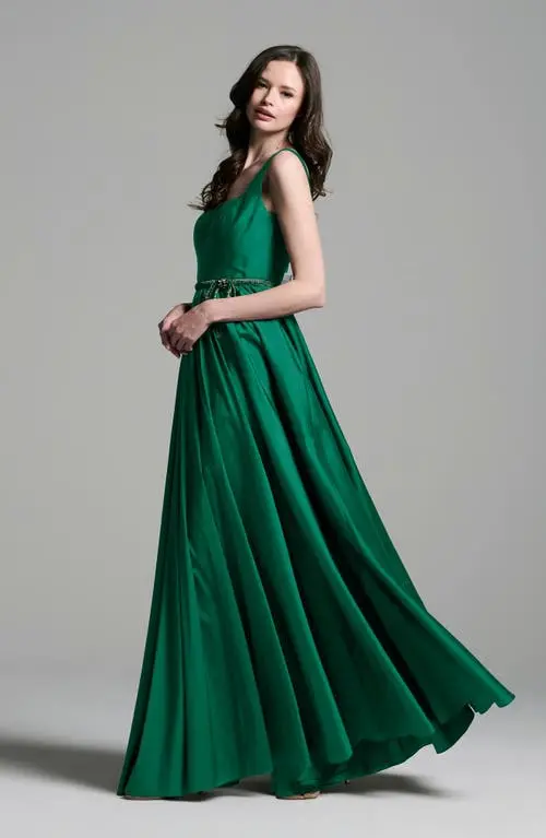 EMILY SHALANT Square Neck Taffeta Gown - Emerald