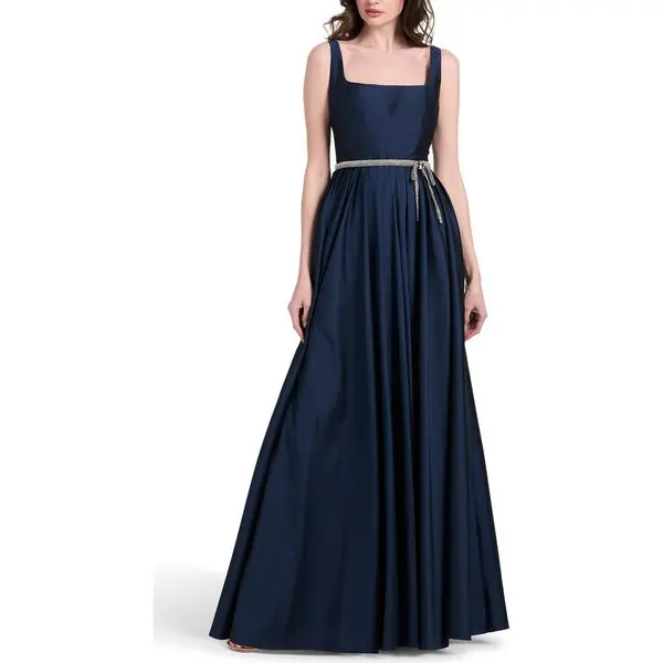 EMILY SHALANT Square Neck Taffeta Gown - Navy