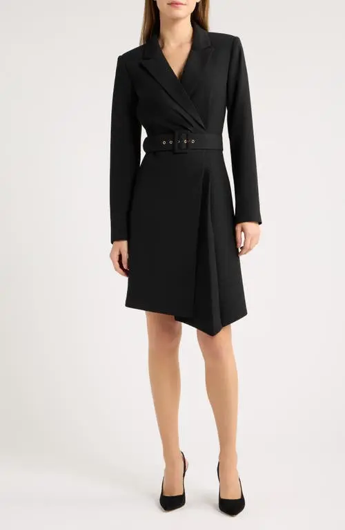 TAHARI ASL Belted Asymmetric Long Sleeve Dress