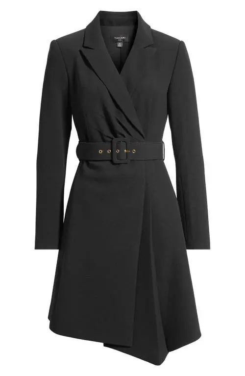 TAHARI ASL Belted Asymmetric Long Sleeve Dress