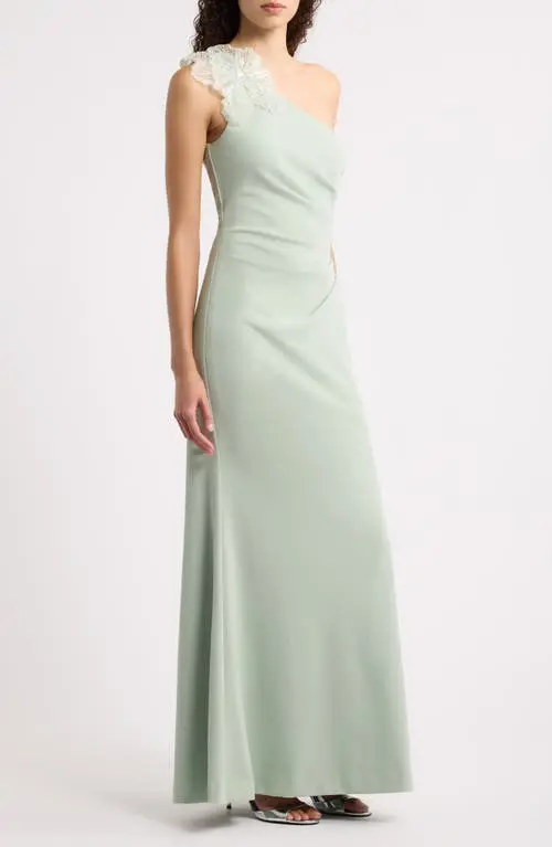 Eliza J Beaded Floral Detail One-shoulder Gown
