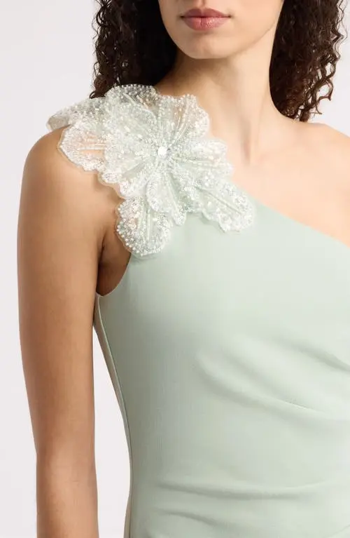 Eliza J Beaded Floral Detail One-shoulder Gown