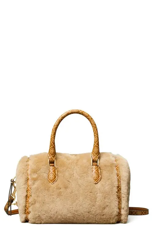 Tory Burch T Monogram Genuine Shearling Petite Barrel Bag - Teddy