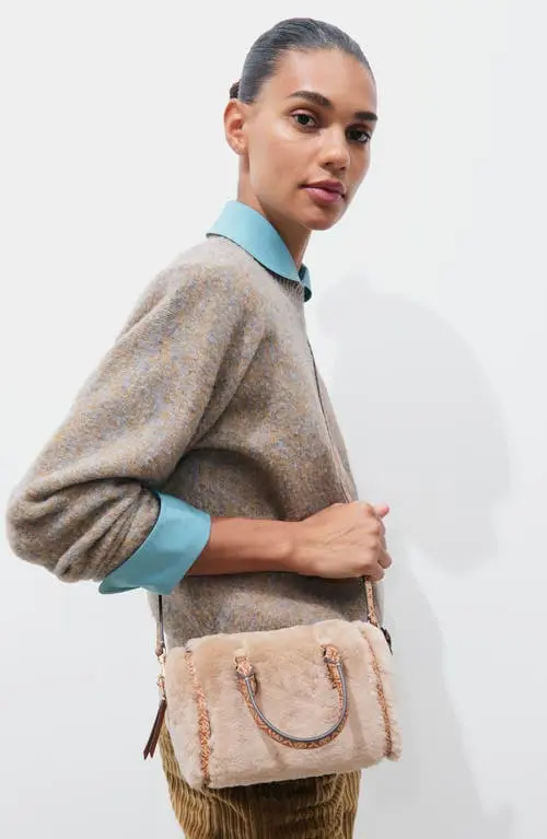 Tory Burch T Monogram Genuine Shearling Petite Barrel Bag