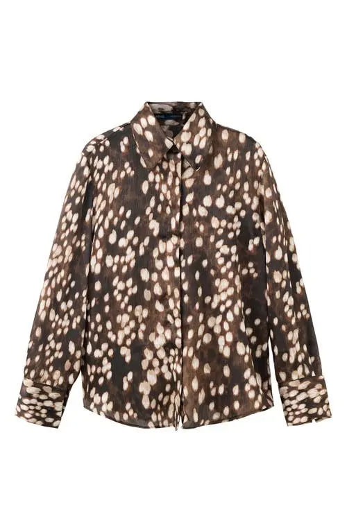 Mango Dot Print Woven Shirt - Brown