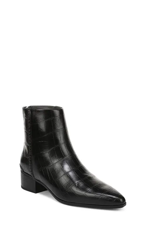Franco Sarto Fayola Croc Embossed Leather Bootie - Black