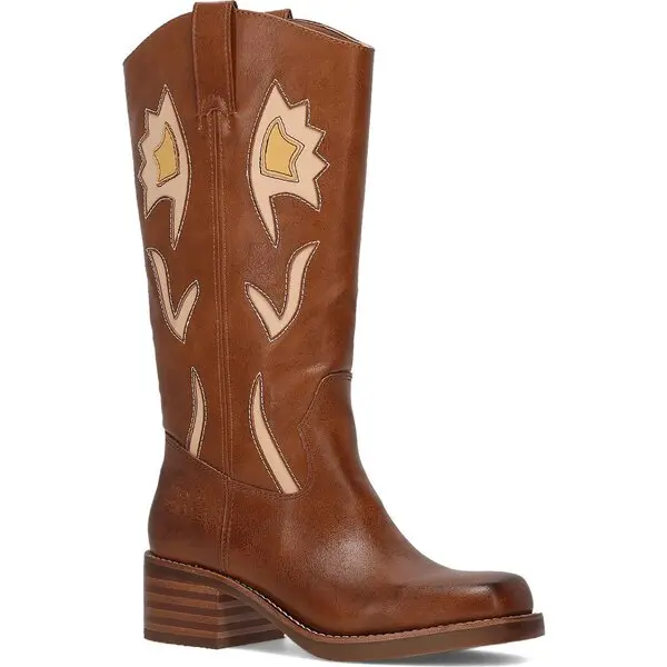 THE FRYE COMPANY Miranda Flower Faux Leather Western Boot - Saddle