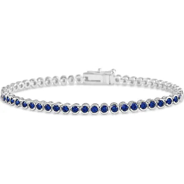 Sterling Forever Helene Sapphire Cubic Zirconia Bezel Tennis Bracelet - Silver