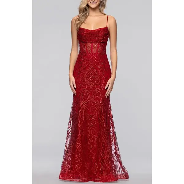 BLONDIE NITES Glitter Corset Sleeveless Gown
