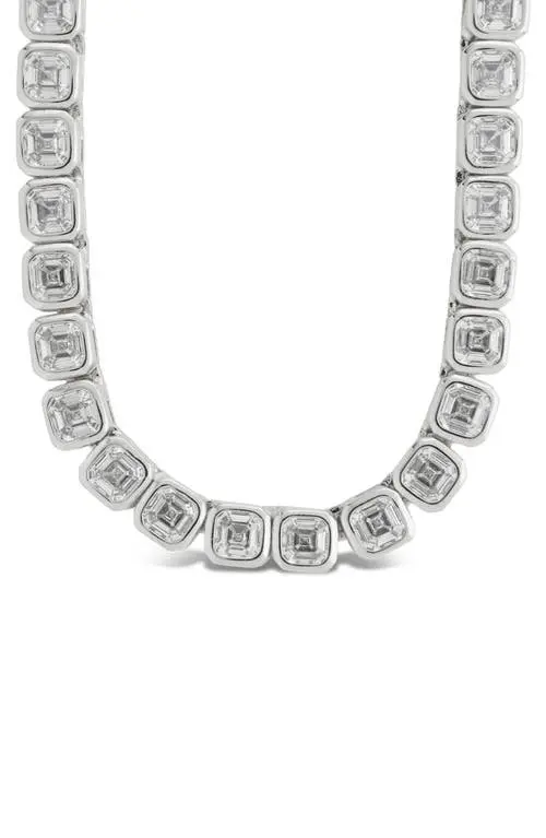 Sterling Forever Helene Asscher Cut Tennis Necklace - Silver