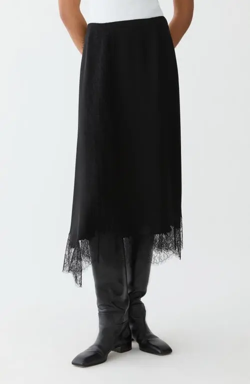 Lafayette 148 New York Asymmetric Lace Trim Crepe Skirt