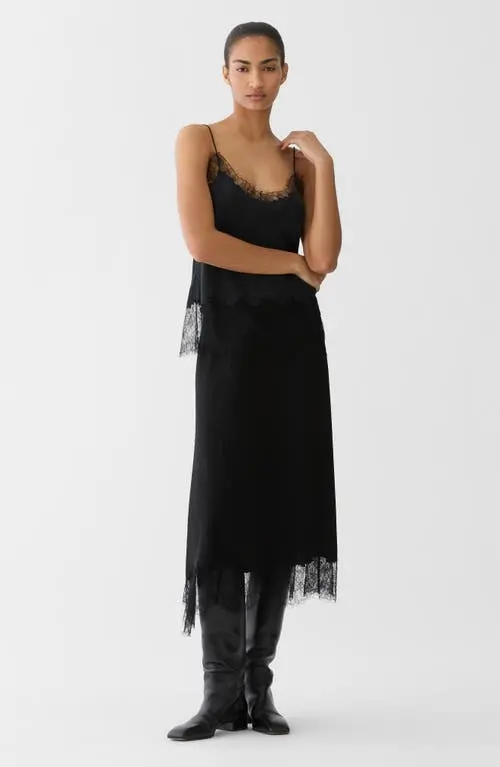 Lafayette 148 New York Asymmetric Lace Trim Crepe Skirt
