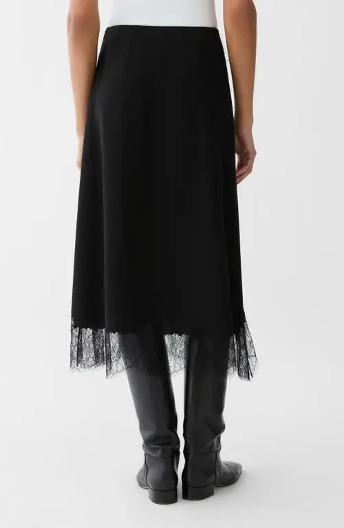 Lafayette 148 New York Asymmetric Lace Trim Crepe Skirt