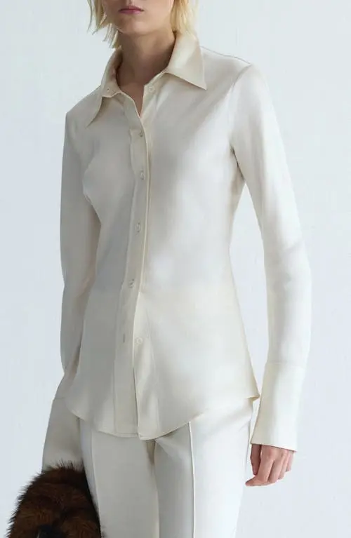 Mango Back Tie Satin Shirt - Ecru