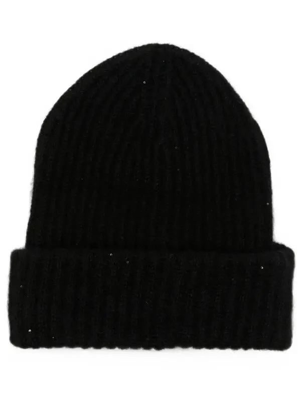 ROBERTO COLLINA Ribbed Cashmere And Silk Beanie With Sequins - Black